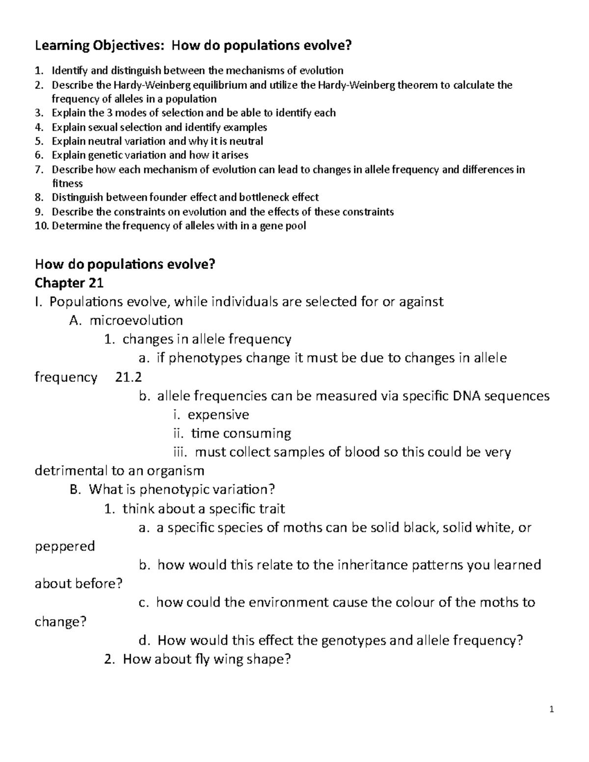 Chapter 21 - Lecture notes 21 - Learning Objectives: How do populations ...