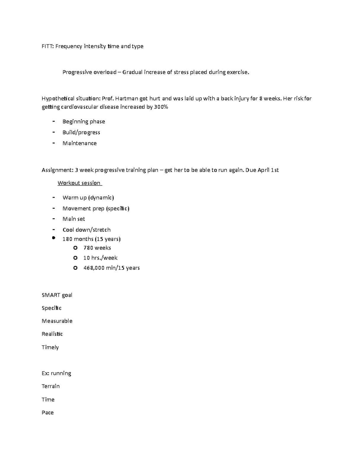 Lifetime Fitness Lecture Notes - FITT: Frequency intensity time and ...