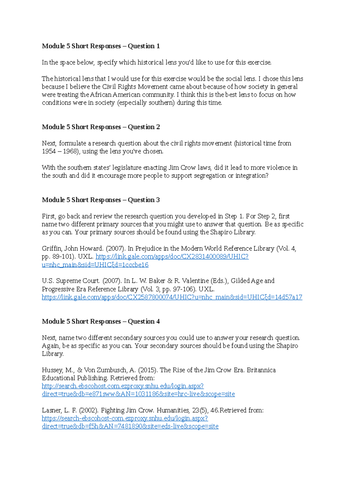 HIS 200 Applied History 5 - Module 5 Short Responses – Question 1 In ...