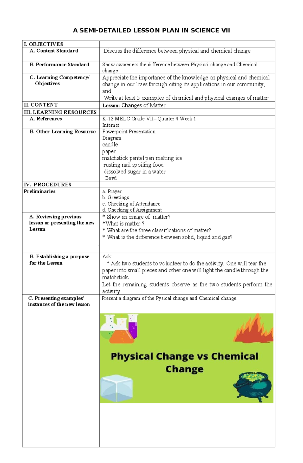 Final Lesson PLAN - A SEMI-DETAILED LESSON PLAN IN SCIENCE VII I ...