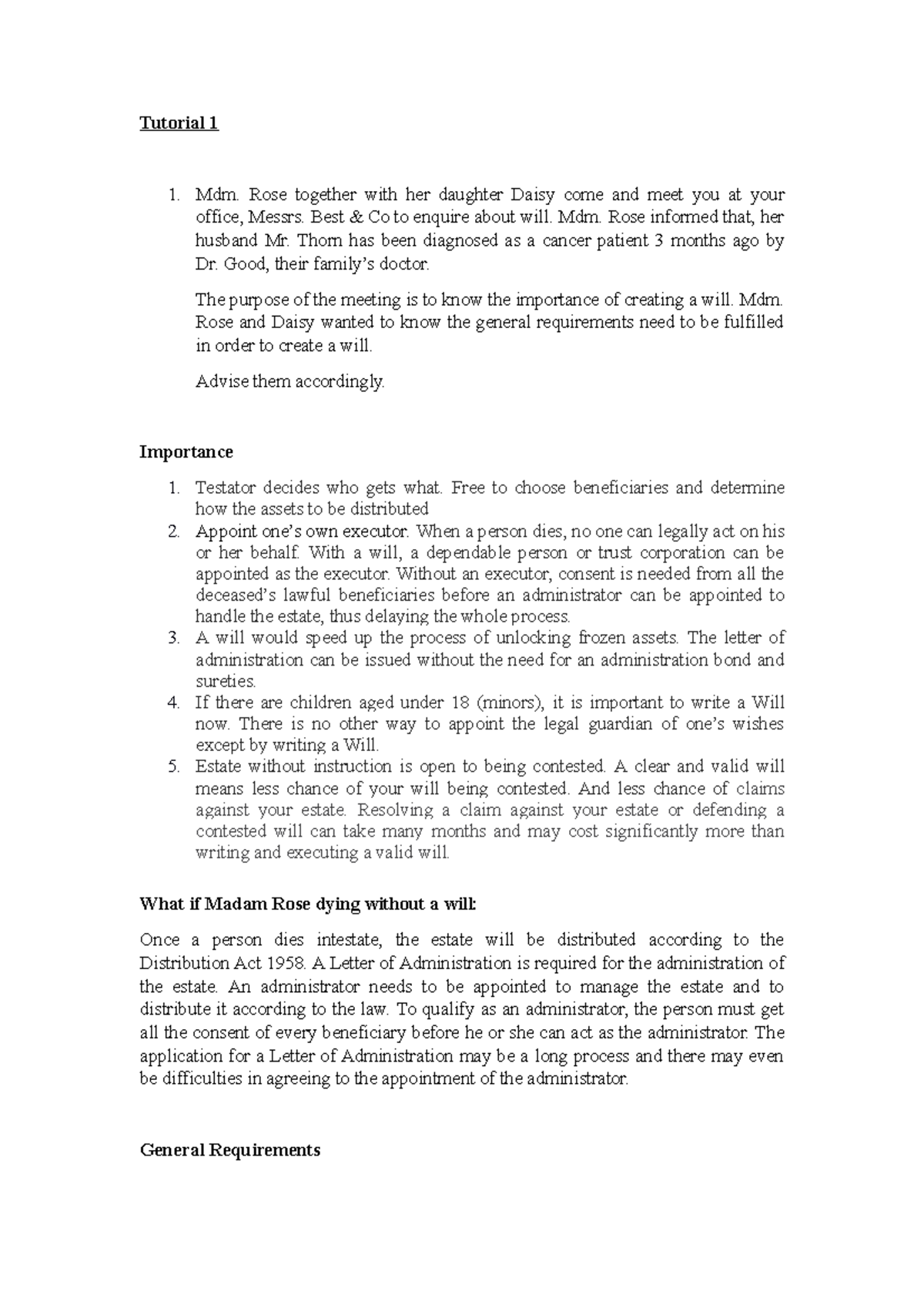 Succession Tutorial 1 - Chapter 1 - Tutorial 1 Mdm. Rose together with her daughter Daisy come ...