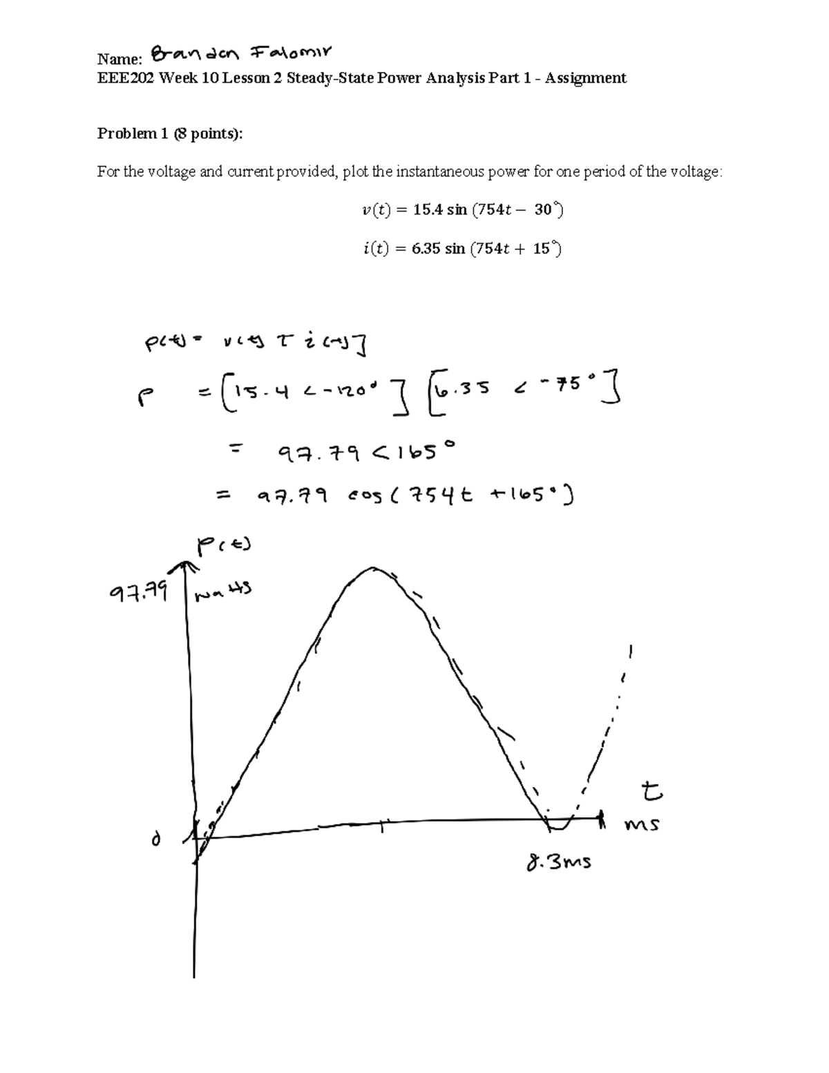 EEE202 Wk10L2 Steady-State Power Analysis Part 1 - Assignment A 220803 112446 - Name: EEE202 ...