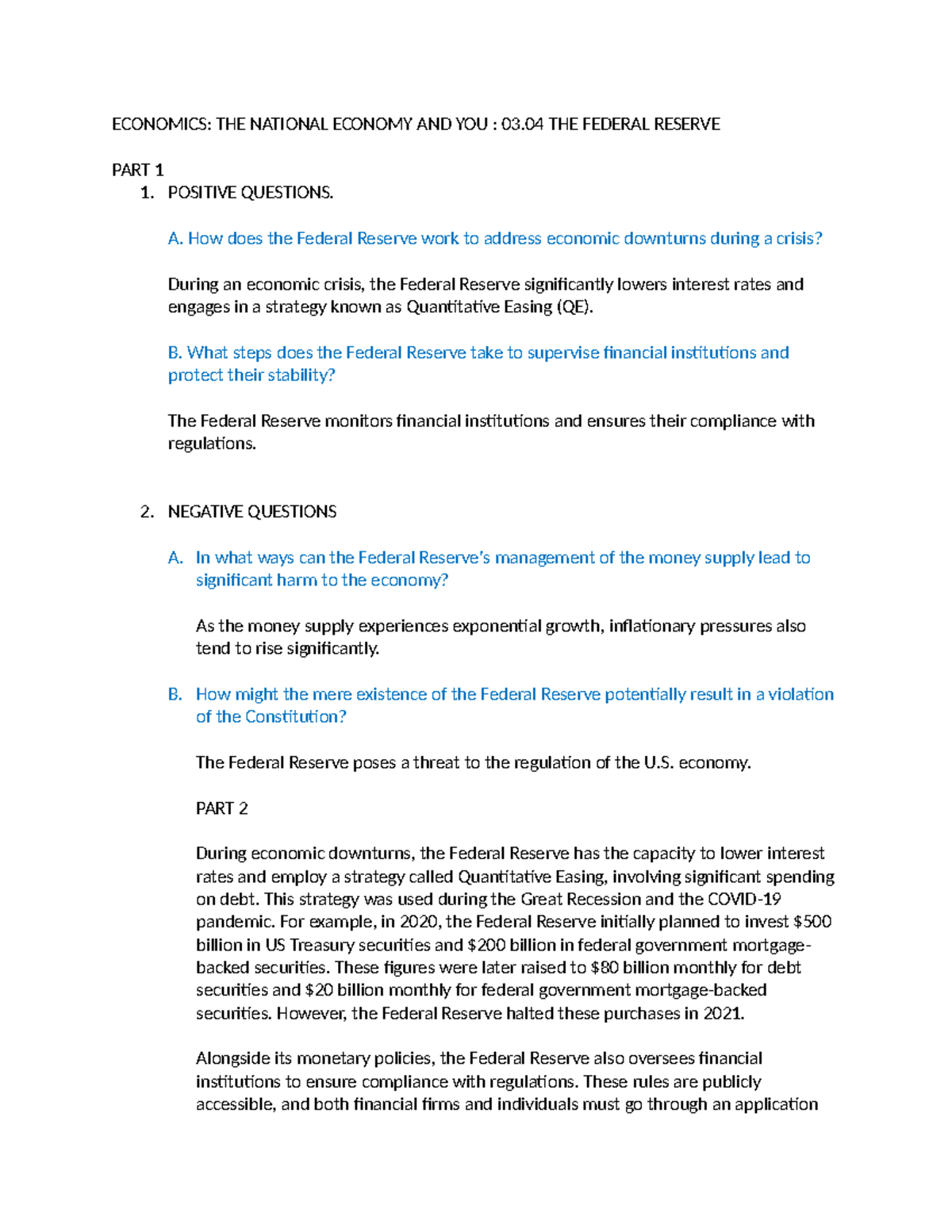 Economics THE National Economy AND YOU 03.04 THE Federal Reserve ...