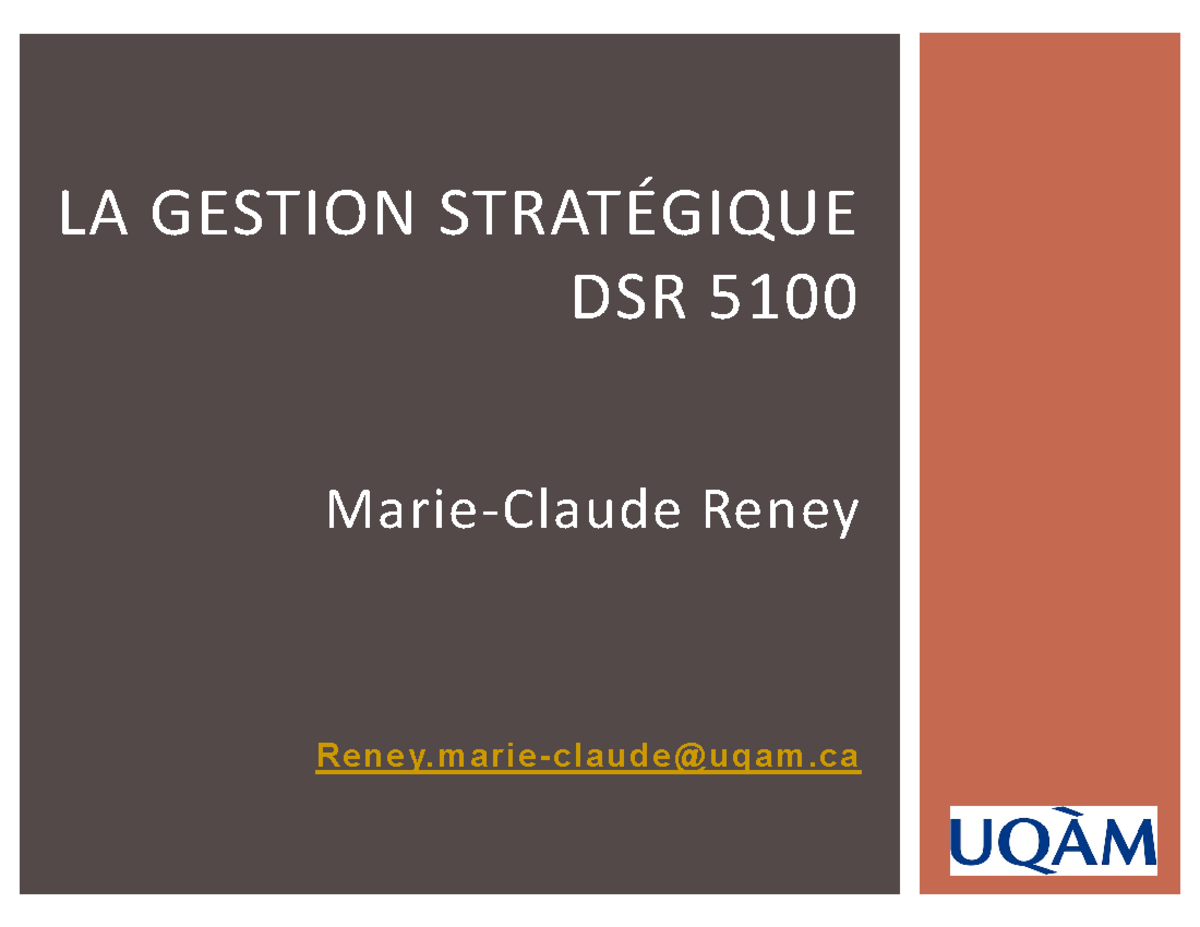 DSR5100 Séance 1 - notes de cours - Marie-Claude Reney Reney-claude ...