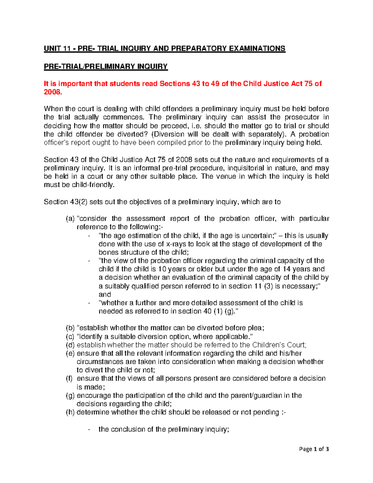 UNIT 11 Notes- PRE- Trial Examinations AND Preparatory Examinations ...