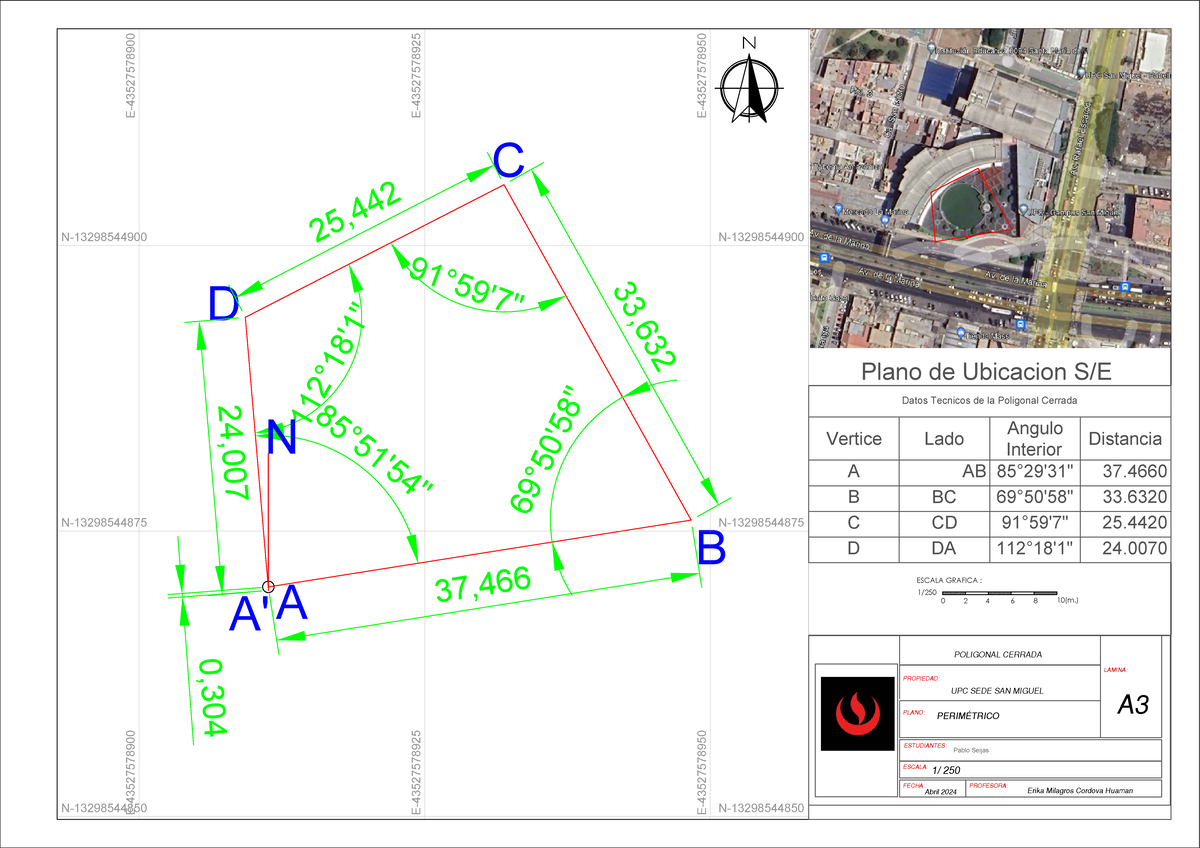 Drawing 1-Layout 1 - plano poligonal - A B C D 69°50'58" 112°18'1" 91 ...
