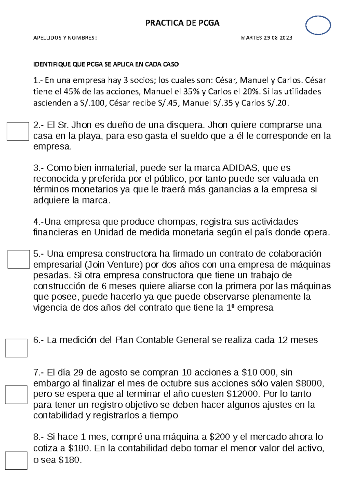 Practica DE PCGA- Semana 1 - PRACTICA DE PCGA APELLIDOS Y NOMBRES ...