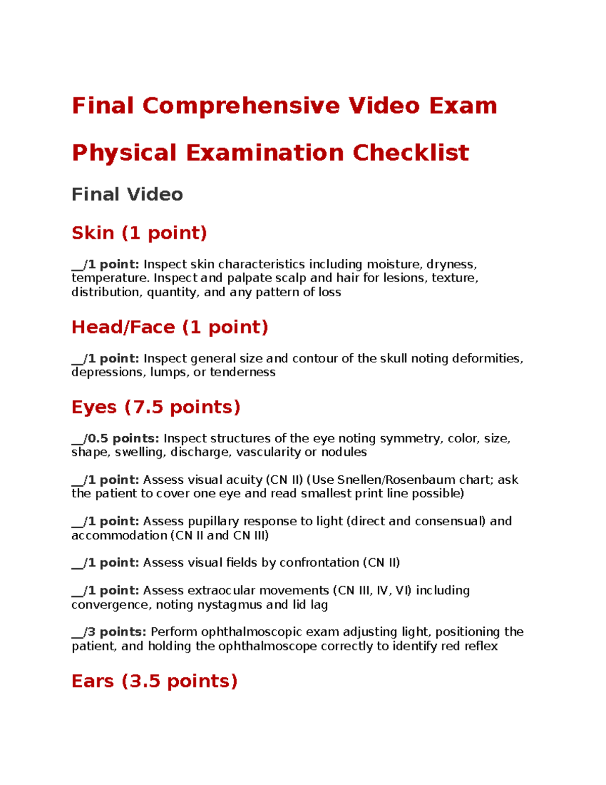 NU650 Video Comprehensive Examination Checklist - Final Comprehensive ...