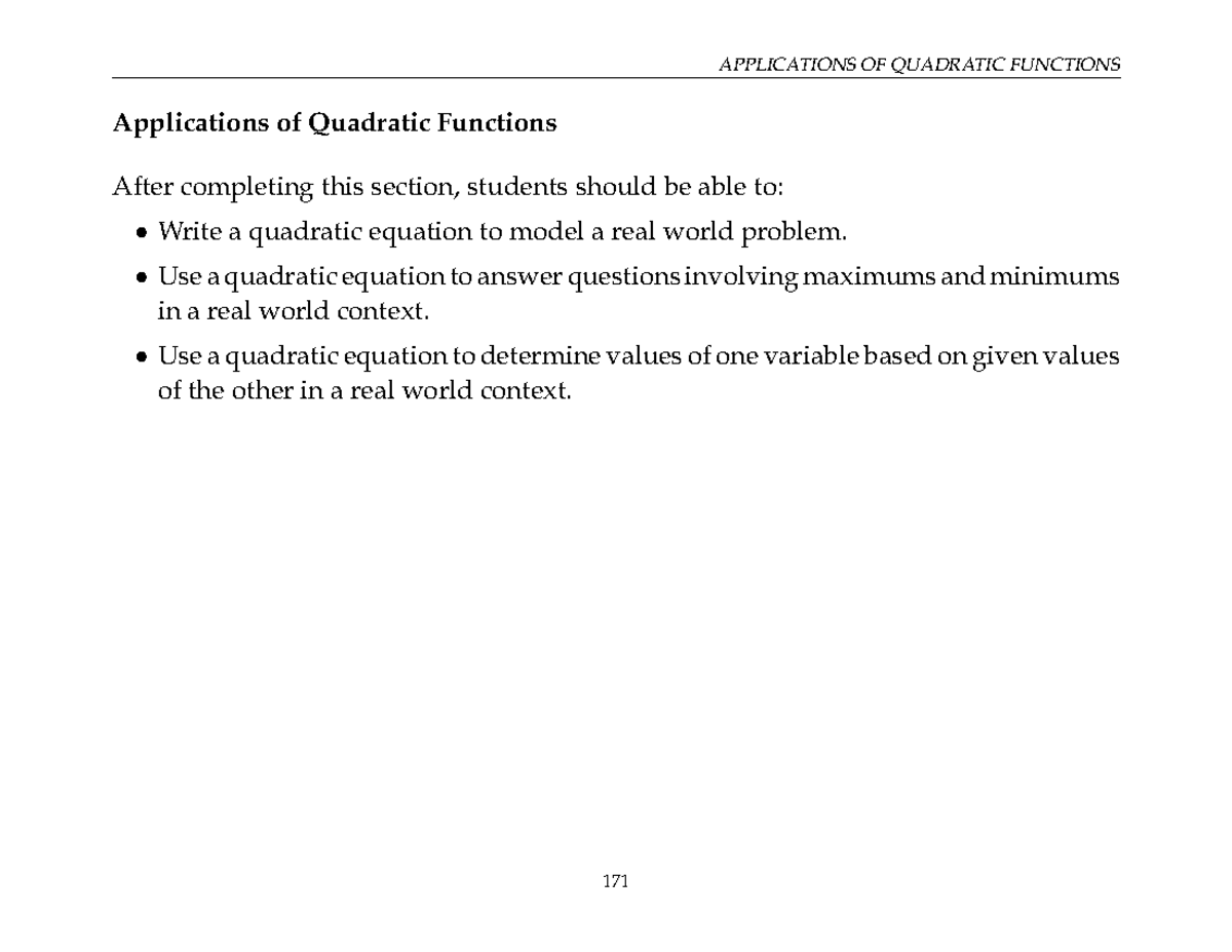 Quadratic Applications - Applications of Quadratic Functions After ...