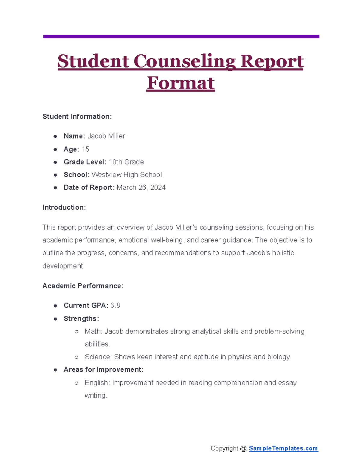 Student Counseling Report Format - Student Counseling Report Format ...