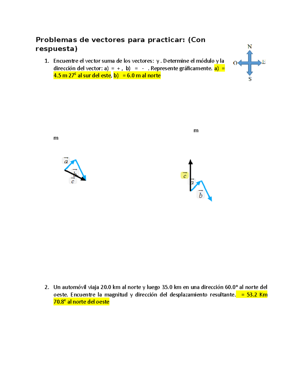 Problemas de vectores para practicar (Con Respuesta) - Problemas de ...