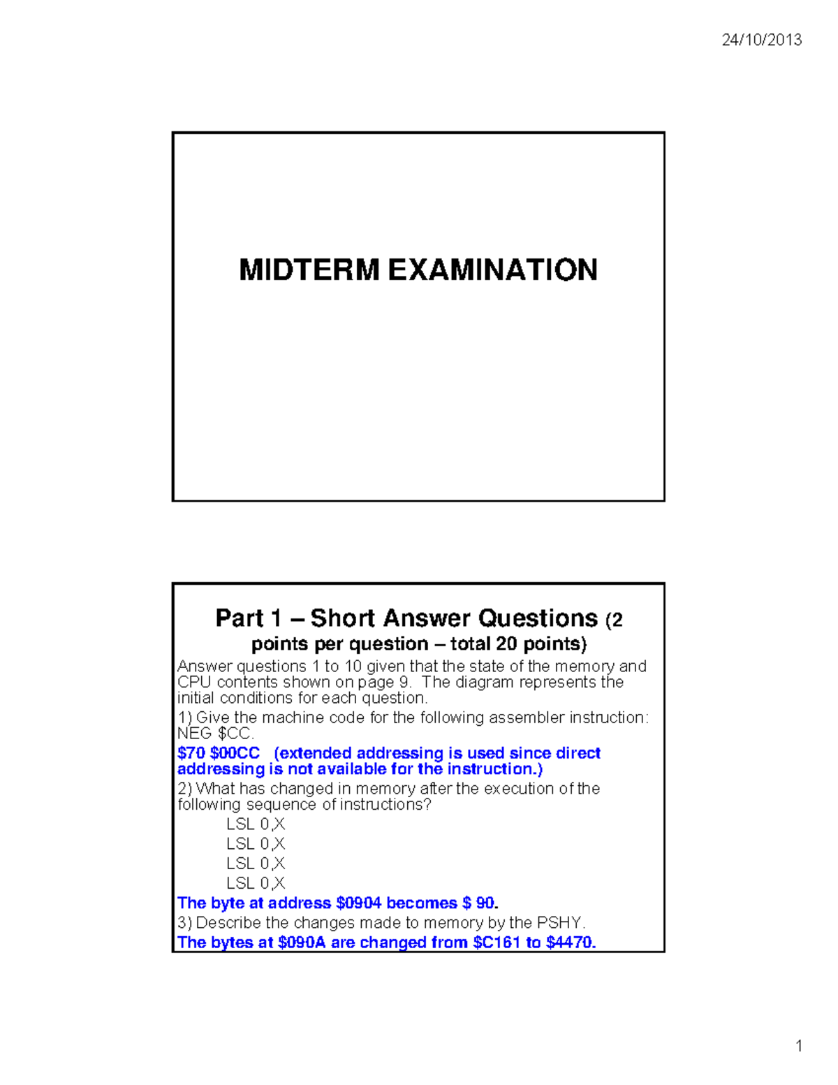October 2006 Midterm Solution - MIDTERM EXAMINATION Part 1 – Short ...