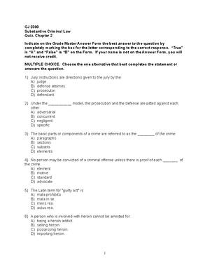 CJ 2300 QUIZ Chap. 05 Spring, 2020(1) - CJ 2300 Substantive Criminal ...