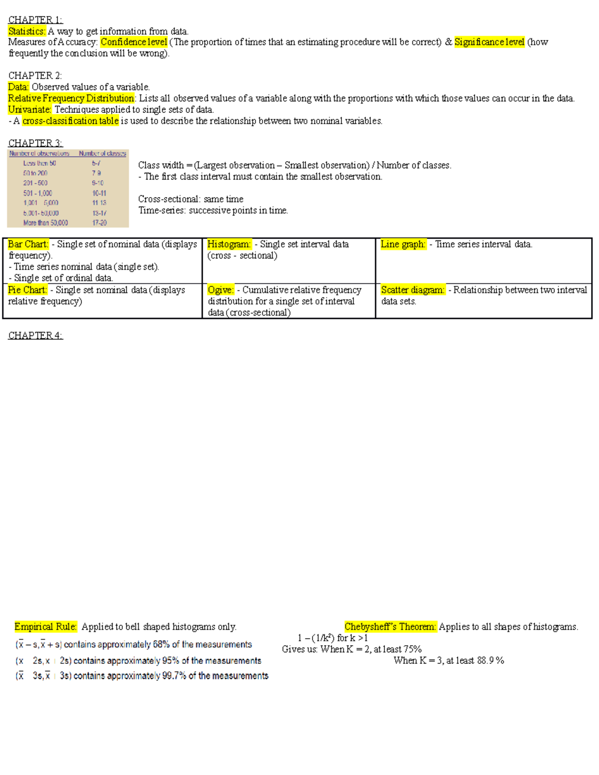 Stats reference sheet - CHAPTER 1: Statistics: A way to get information ...