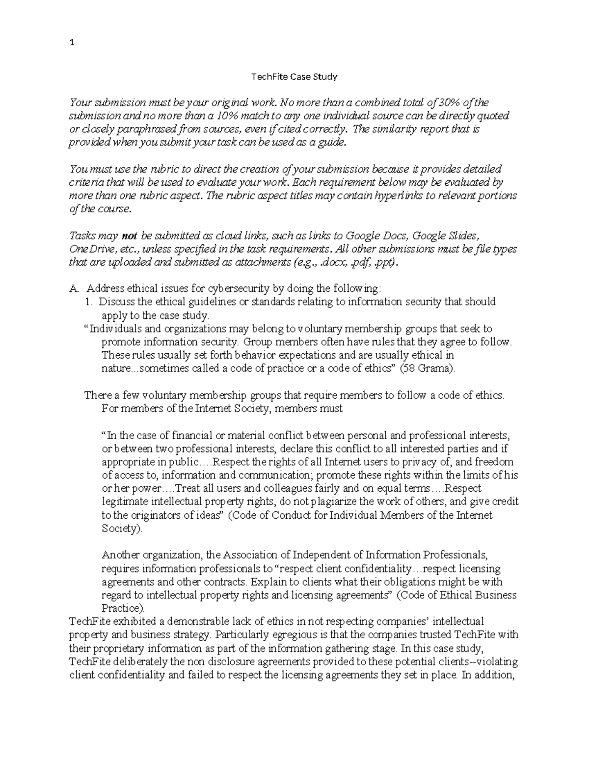 Tech Fite Case Study Legal Issues in Cybersecurity Task 2 - 1 TechFite ...