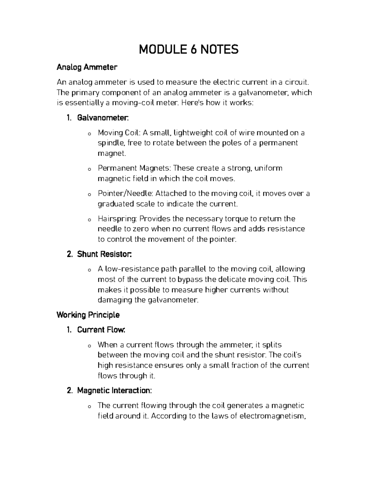 Module 6, Analog and digital meters - MODULE 6 NOTES Analog Ammeter An ...