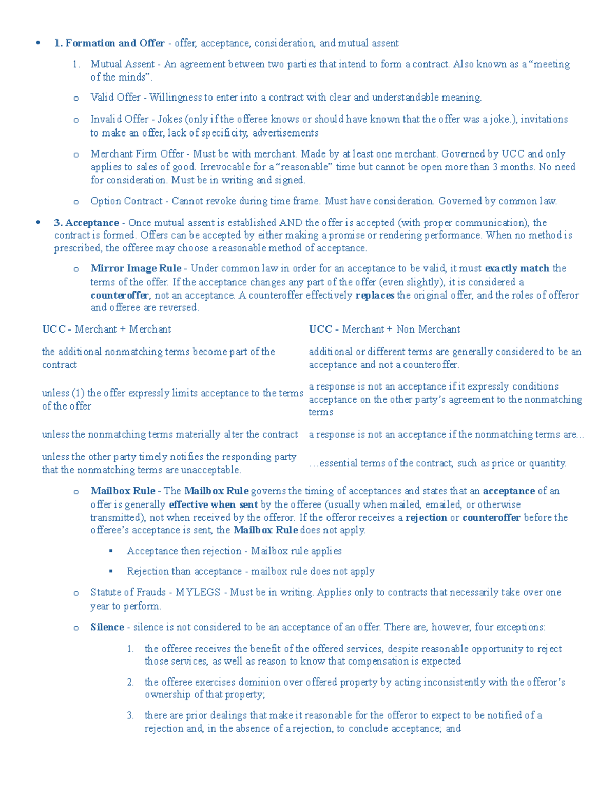 Contracts Attack Outline Warren - 1. Formation and Offer - offer ...