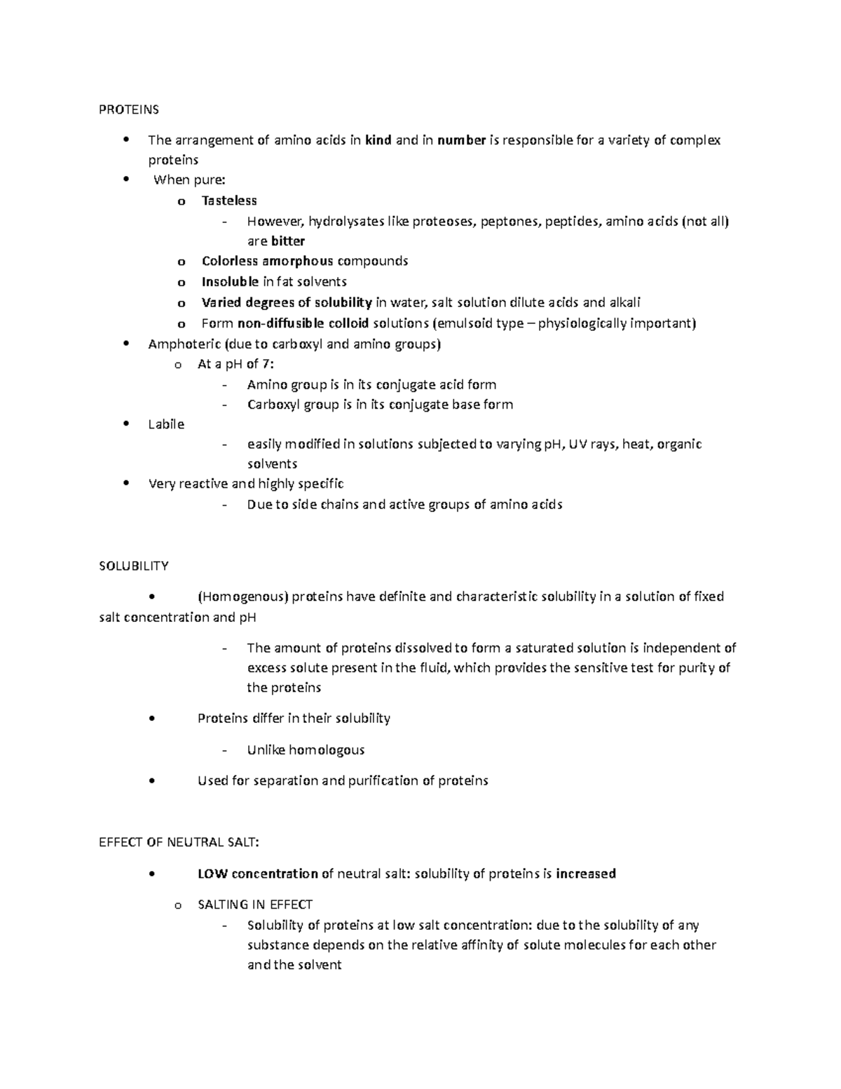 Act 18 notes - Proteins - PROTEINS The arrangement of amino acids in ...