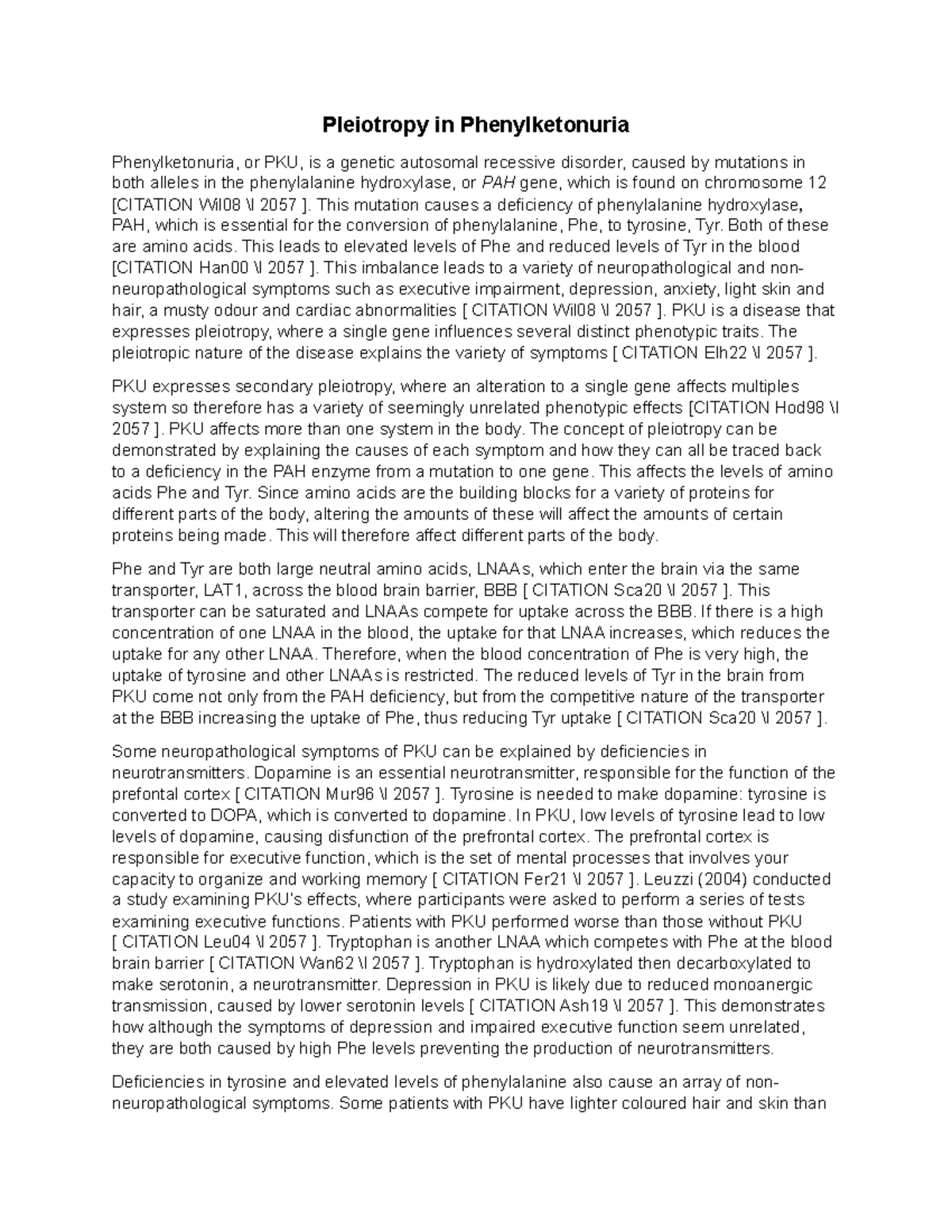 1 biol0003 essay pku and pleiotropy - Pleiotropy in Phenylketonuria ...