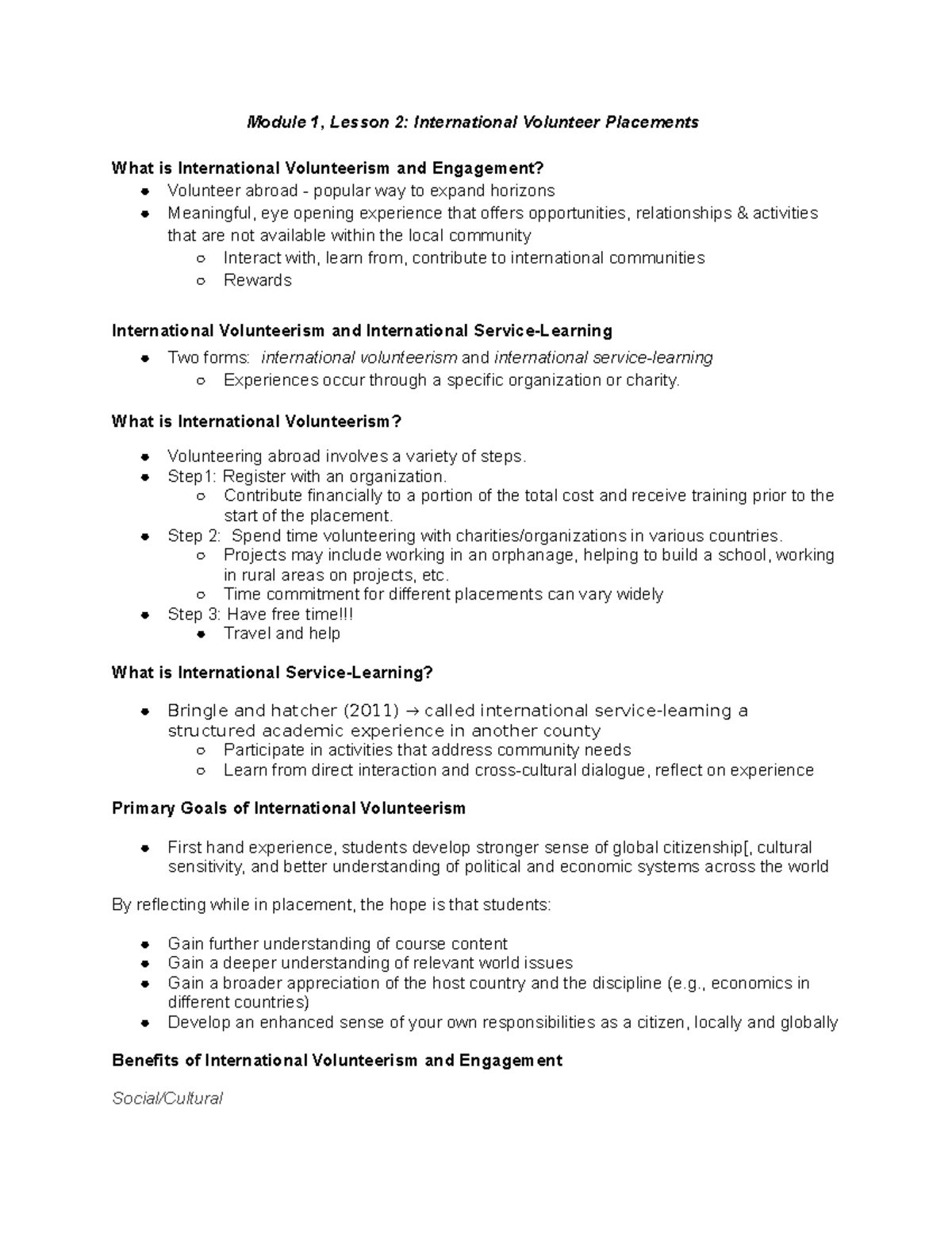 UU150 Module 1 Week 2 Lecture Notes - Module 1, Lesson 2: International ...