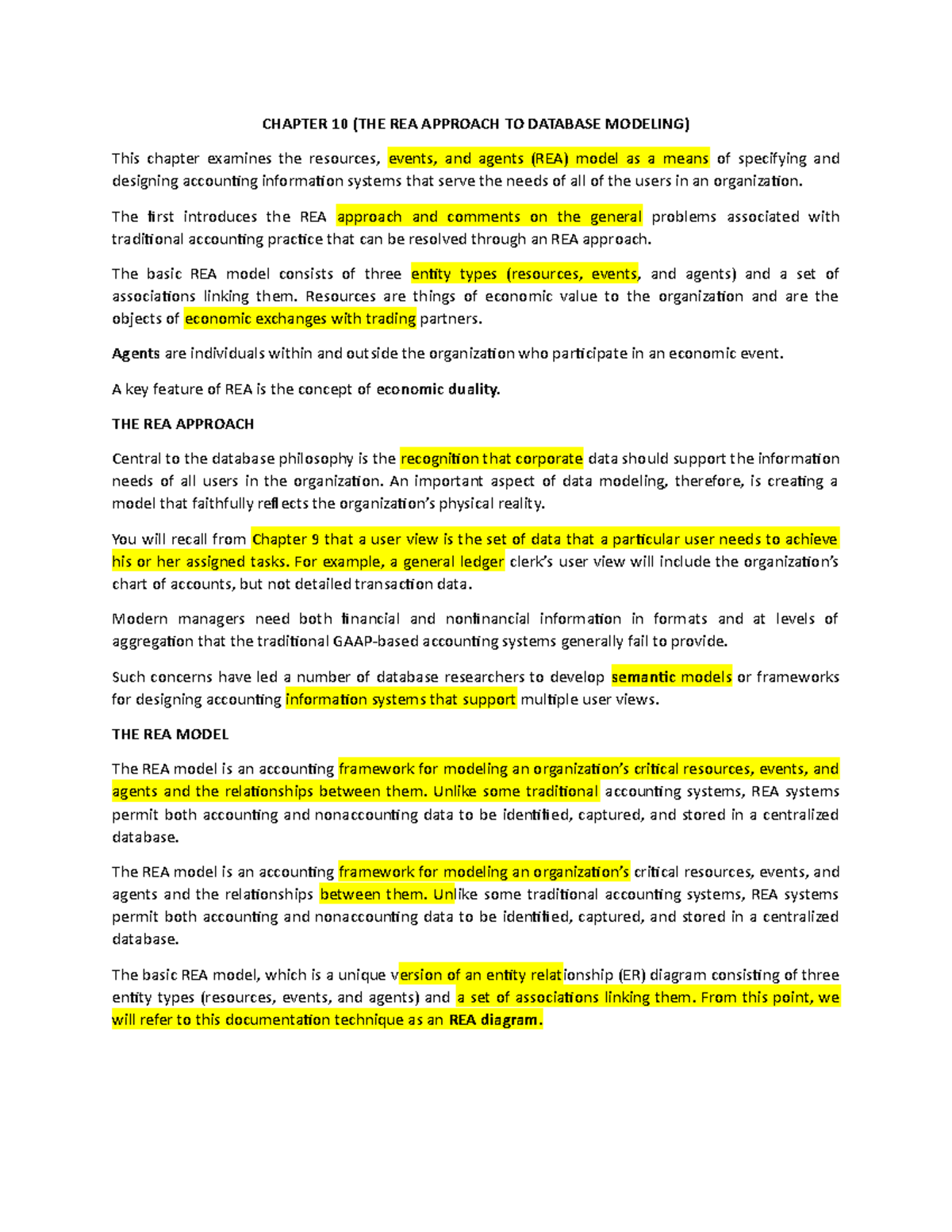 Chapter 10 THE REA Approach TO Database Modeling - CHAPTER 10 (THE REA APPROACH TO DATABASE ...