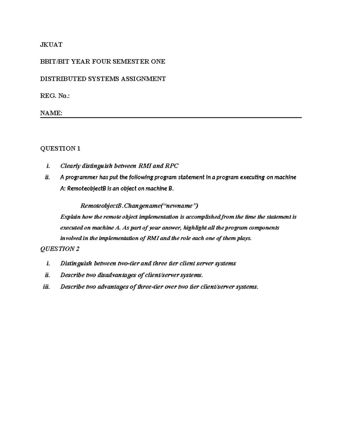 Distributed System cat - JKUAT BBIT/BIT YEAR FOUR SEMESTER ONE ...