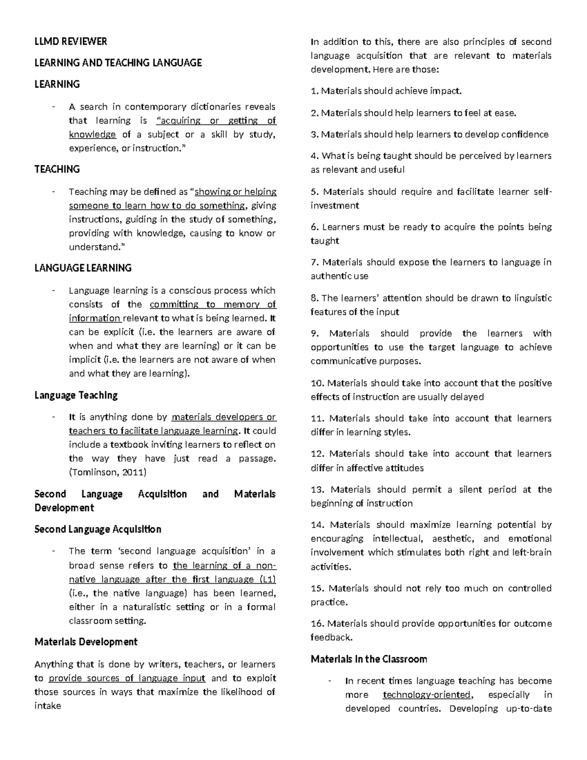 LLMD Reviewer - Lecture notes that would be helpful in reviewing - LLMD ...