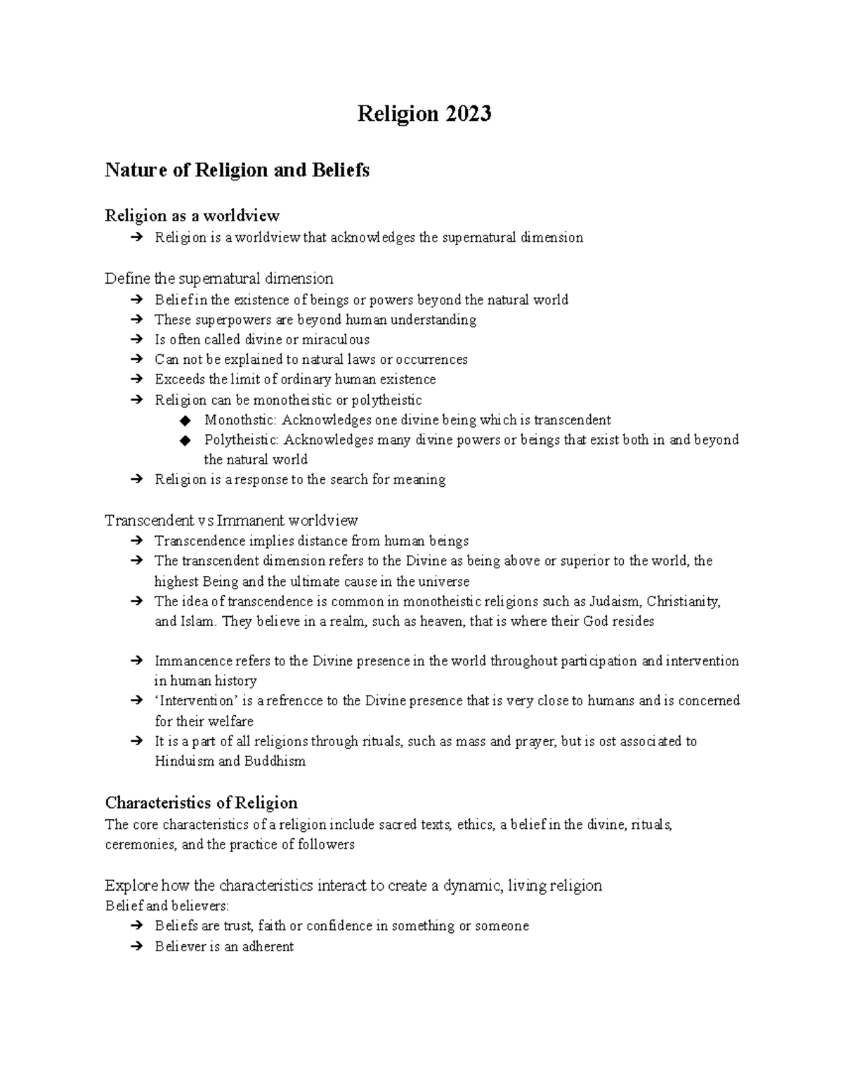 RE Preliminary exam - Religion 2023 Nature of Religion and Beliefs ...