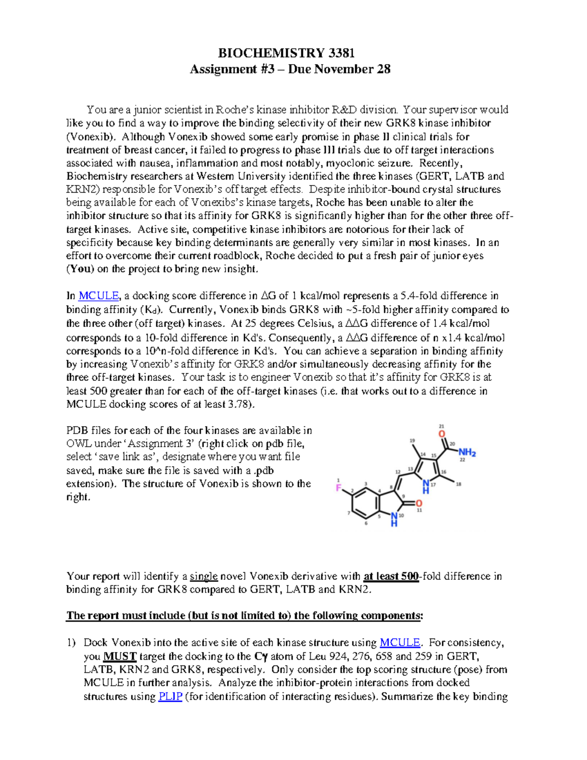 Biochem 3381 Assignment 3 - BIOCHEMISTRY 3381 Assignment # 3 – Due ...