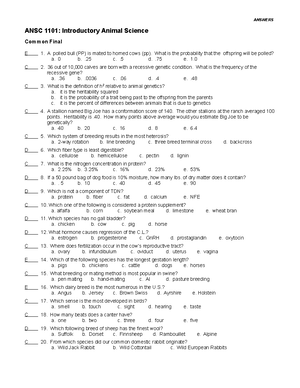 Final Exam-practice- Answers - Name AnSc 1101 Final Exam with Beef ...