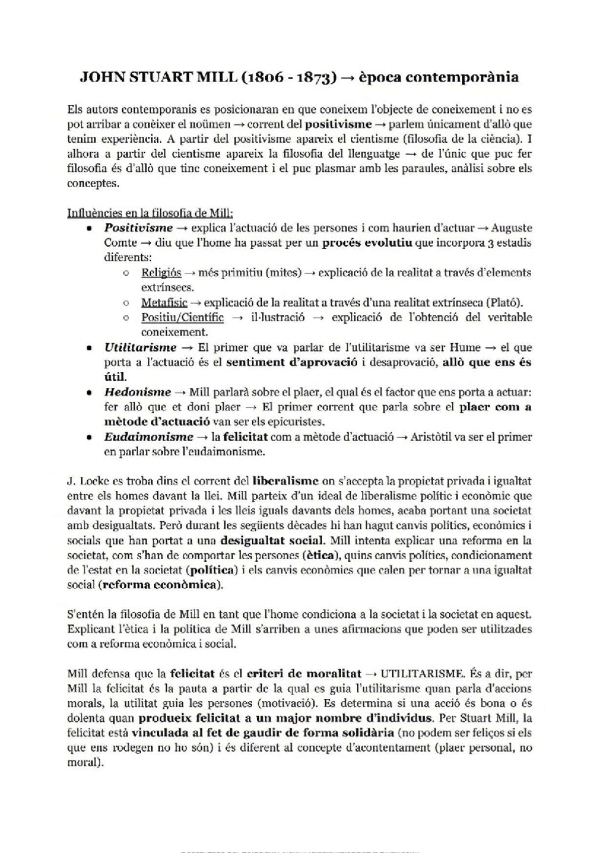 Apunts - John Stuart Mill - Filosofia - Studocu