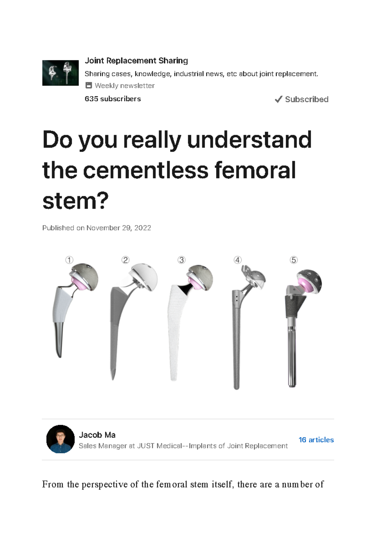 Understand the cementless femoral stem - Joint Replacement Sharing ...