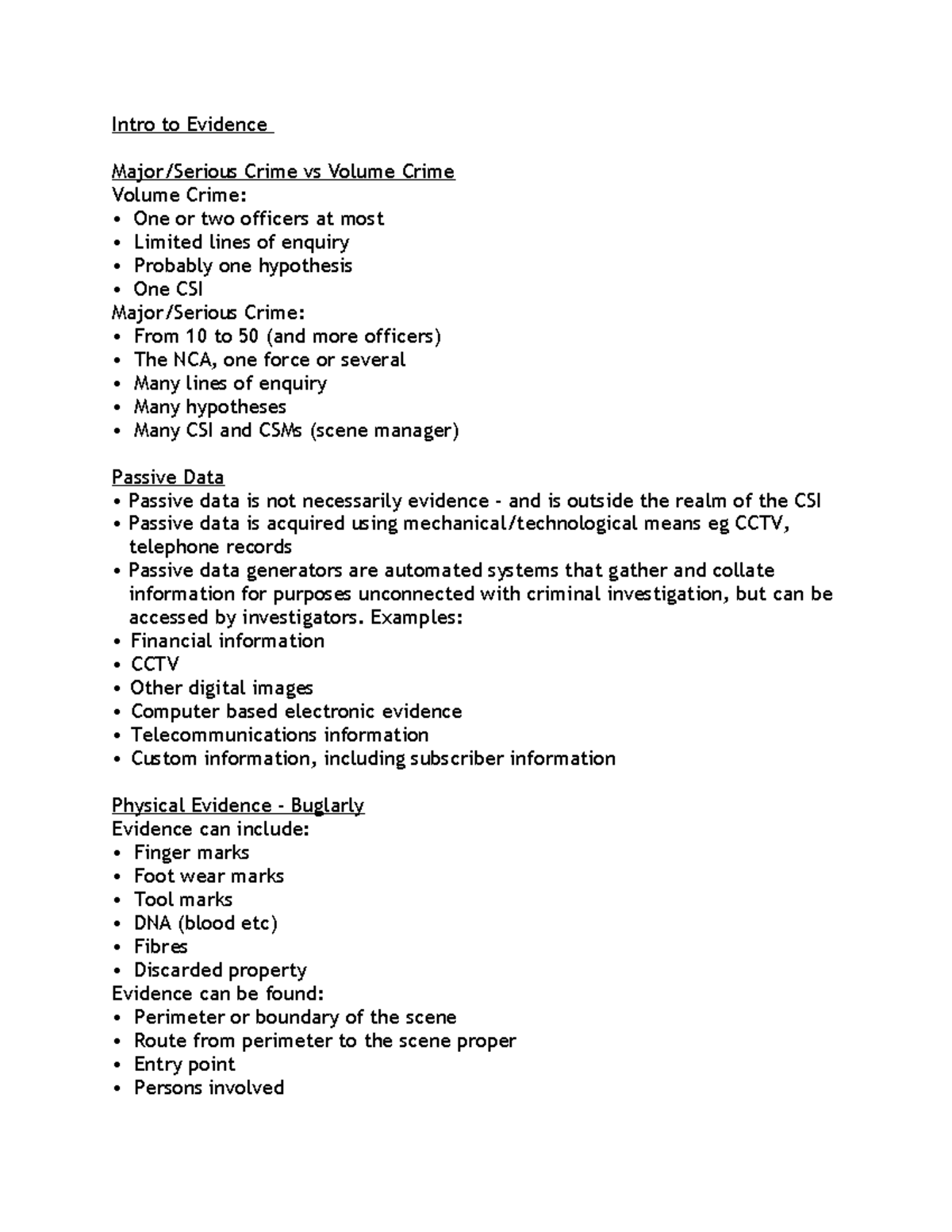 Intro to Evidence - Intro to Evidence Major/Serious Crime vs Volume ...