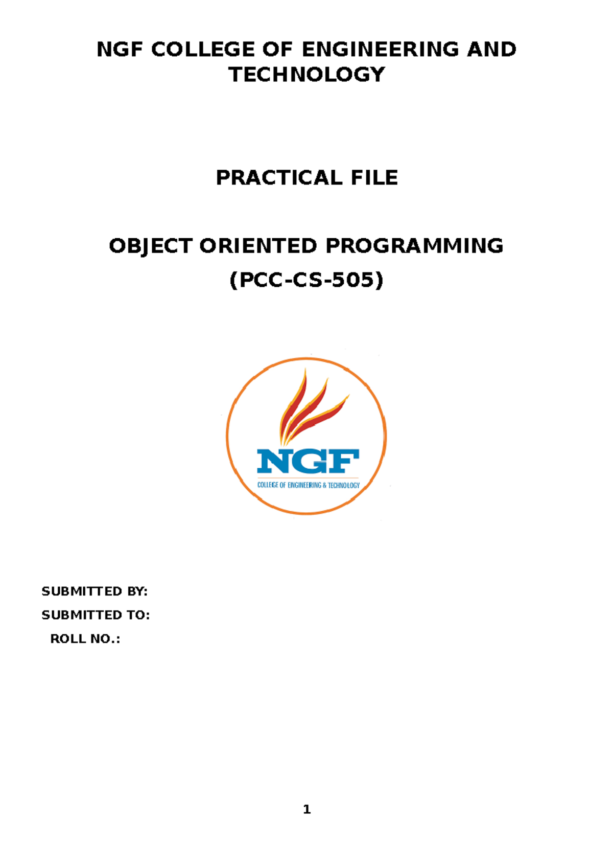 OOPs - Opps practical file - NGF COLLEGE OF ENGINEERING AND TECHNOLOGY PRACTICAL FILE OBJECT ...
