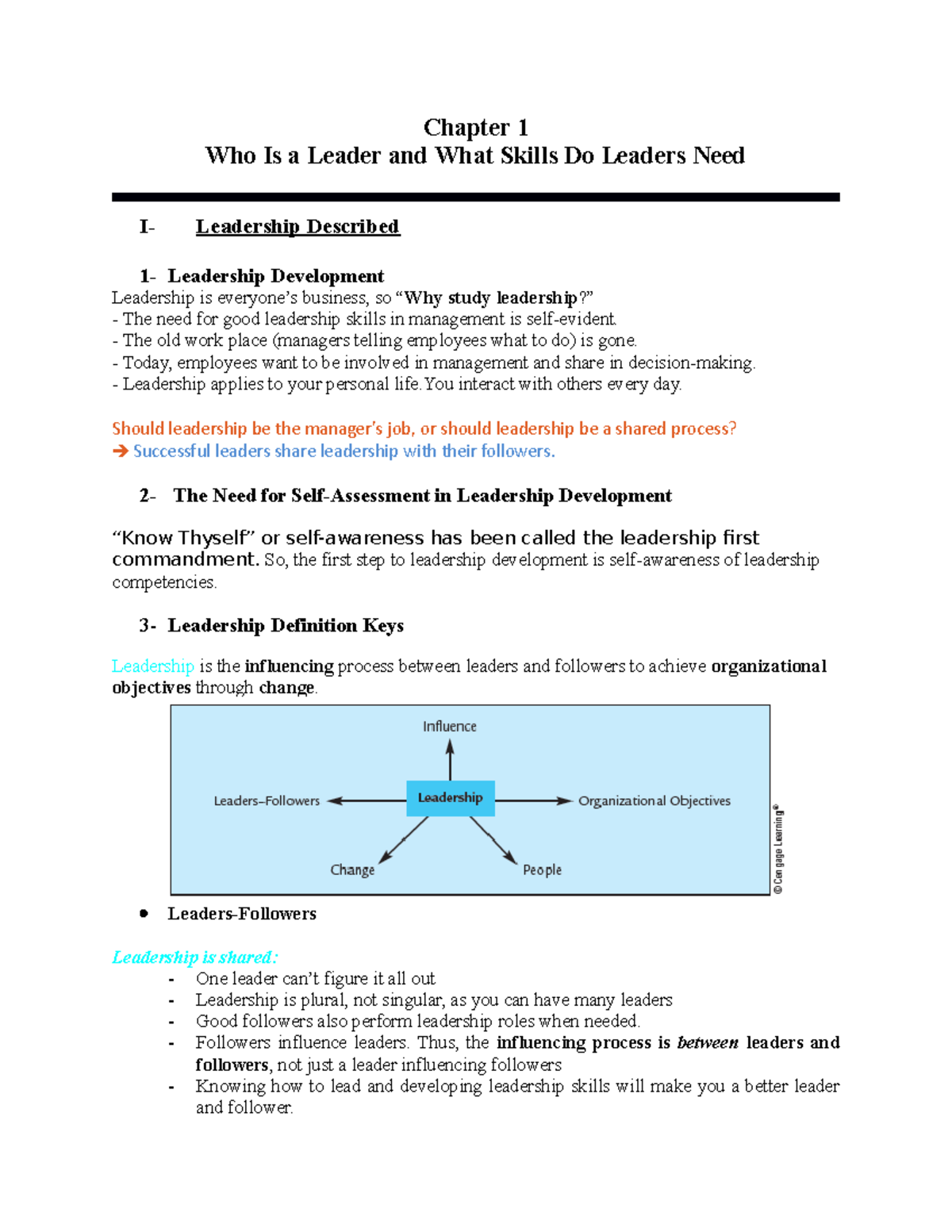 Chapter 1 summary - Leadership: Theory Application and Skill ...