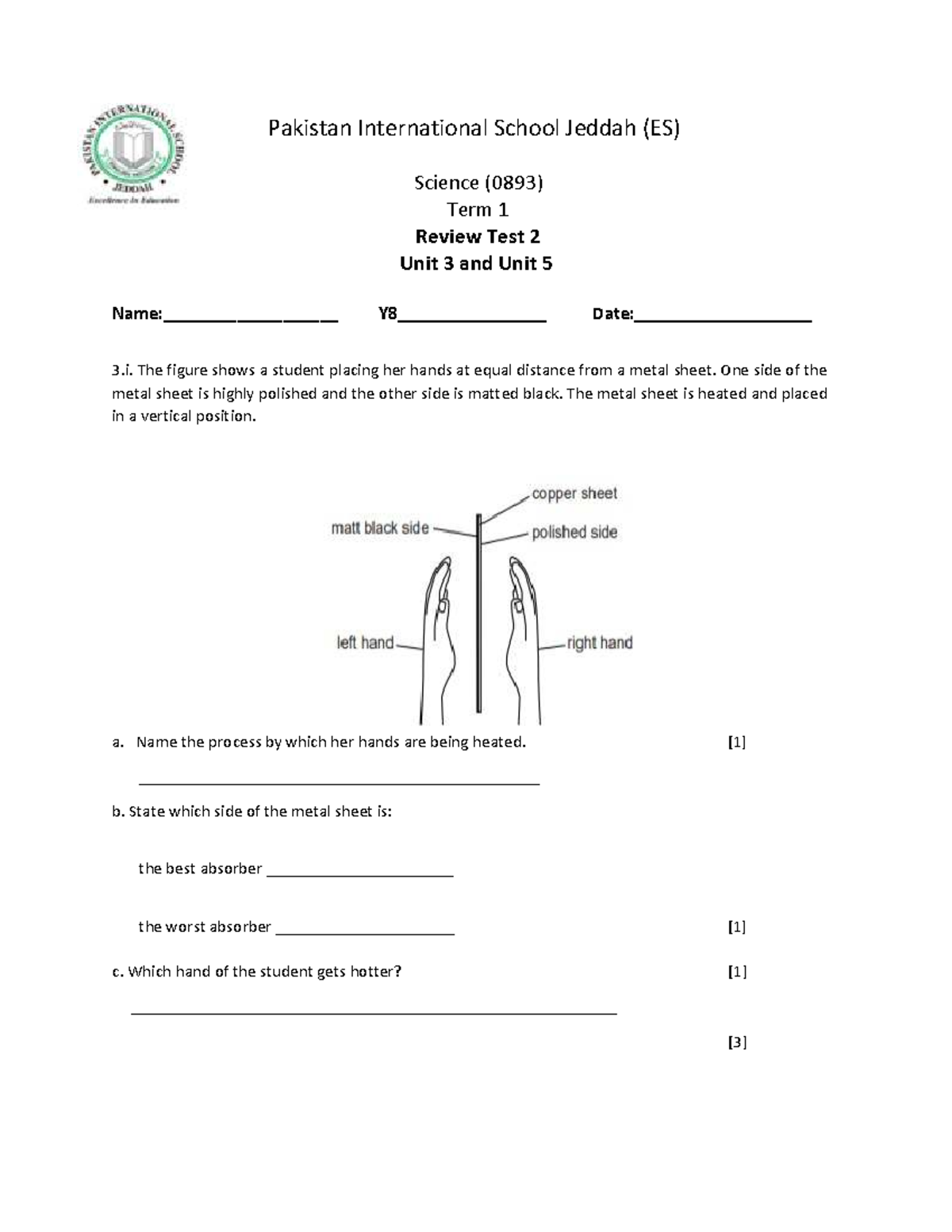 Y8 Science TEST 2 Review Unit 3 & 5 Last Year Unsolved - Paki st an I n ...