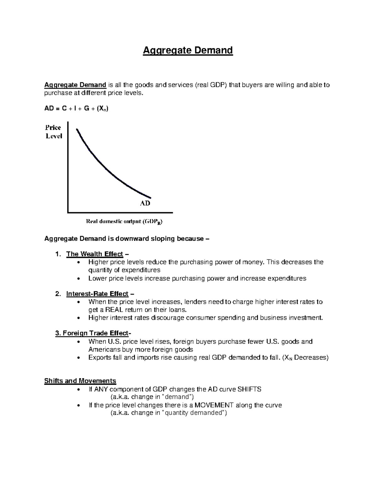 Aggregate+Demand+notes - Aggregate Demand Aggregate Demand is all the ...