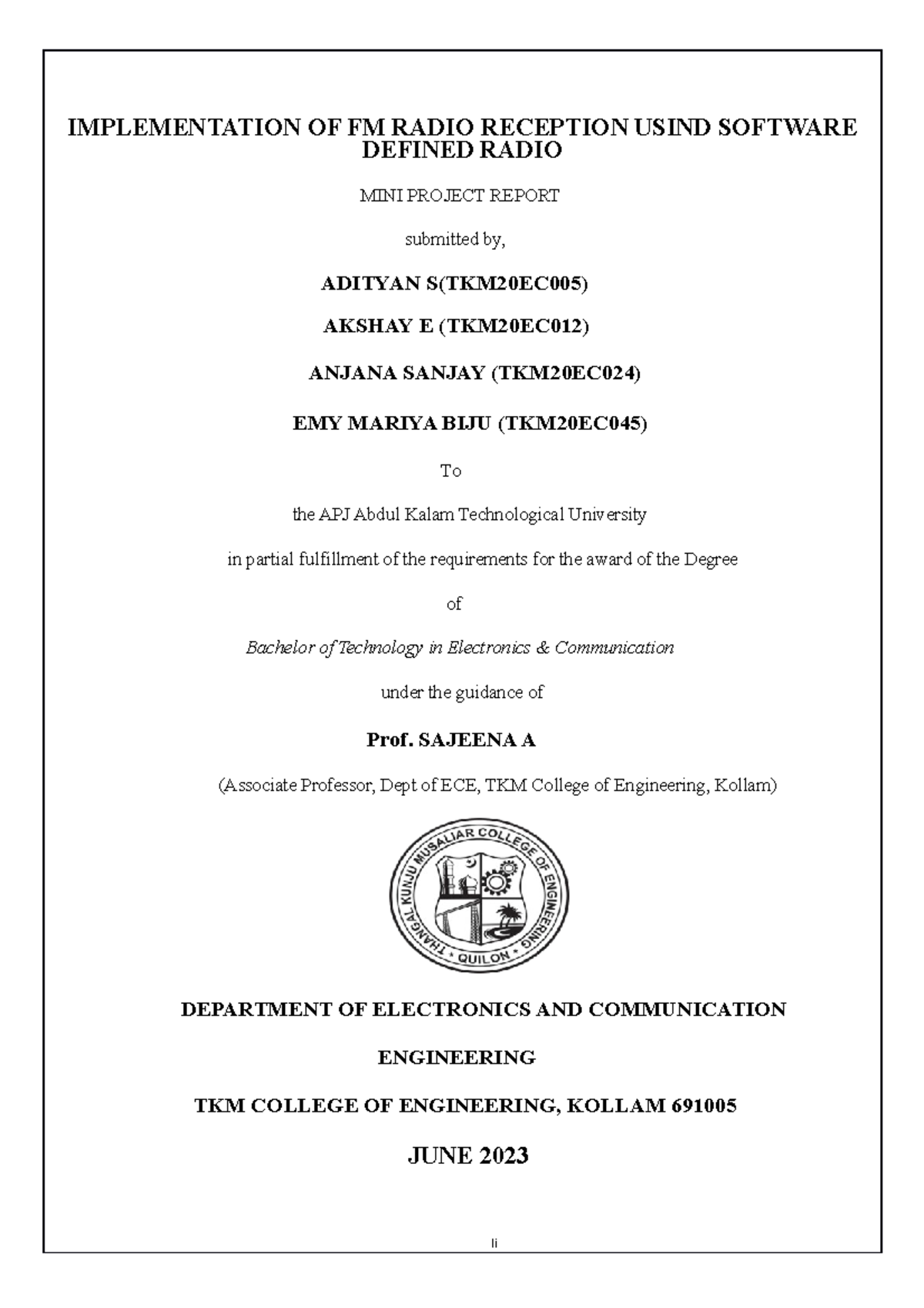 SDR Report - details about sdr - IMPLEMENTATION OF FM RADIO RECEPTION ...