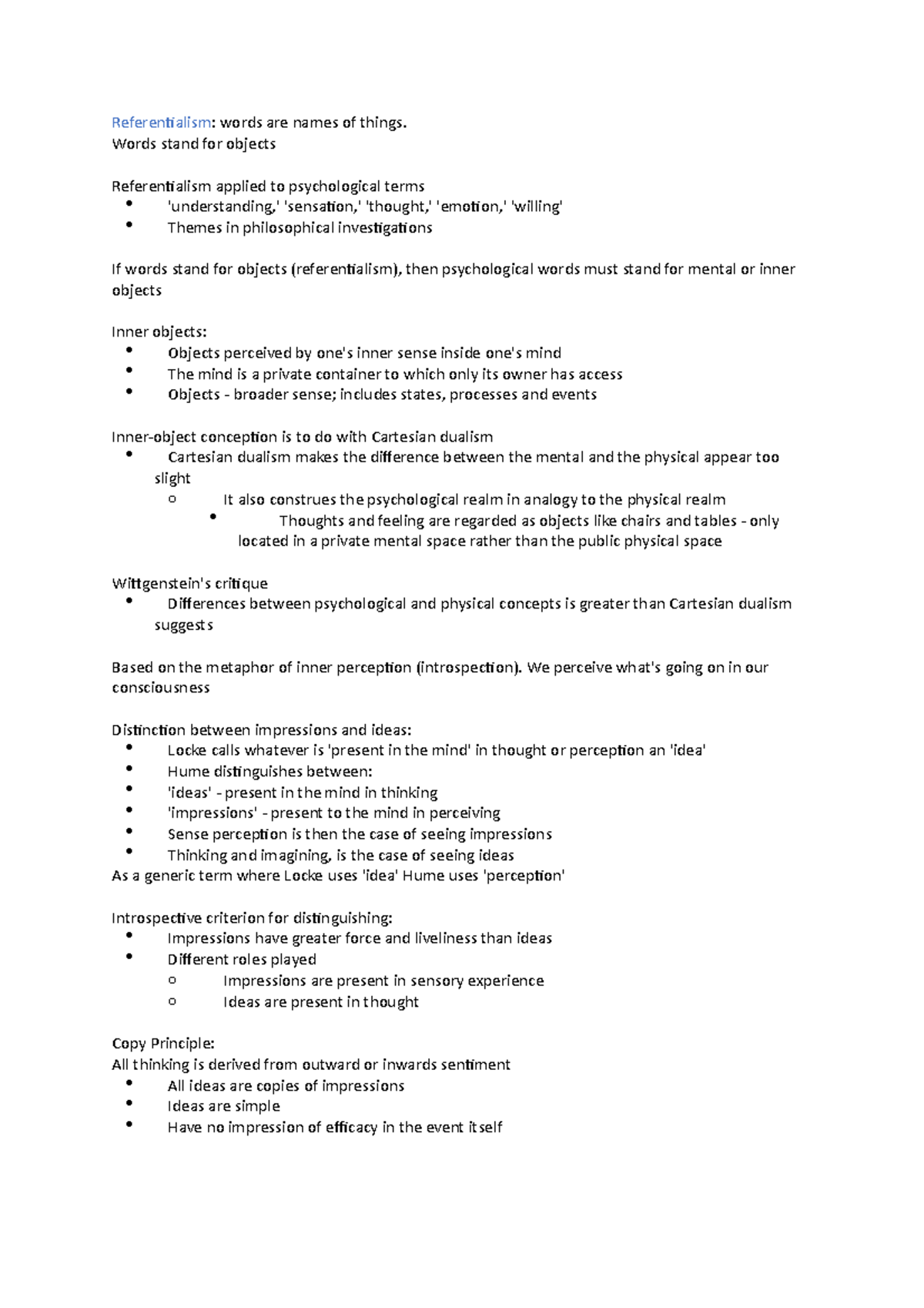 Inner- Object Conception - Referentialism: words are names of things ...