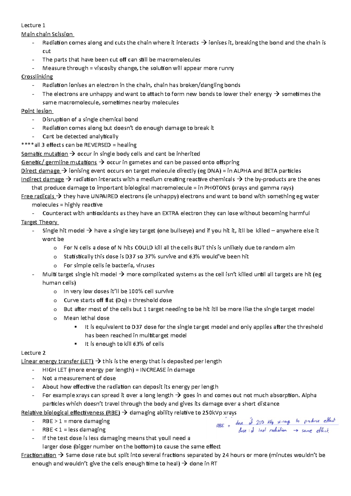 Final notes summary - Lecture 1 Main chain Scission - Radiation comes ...