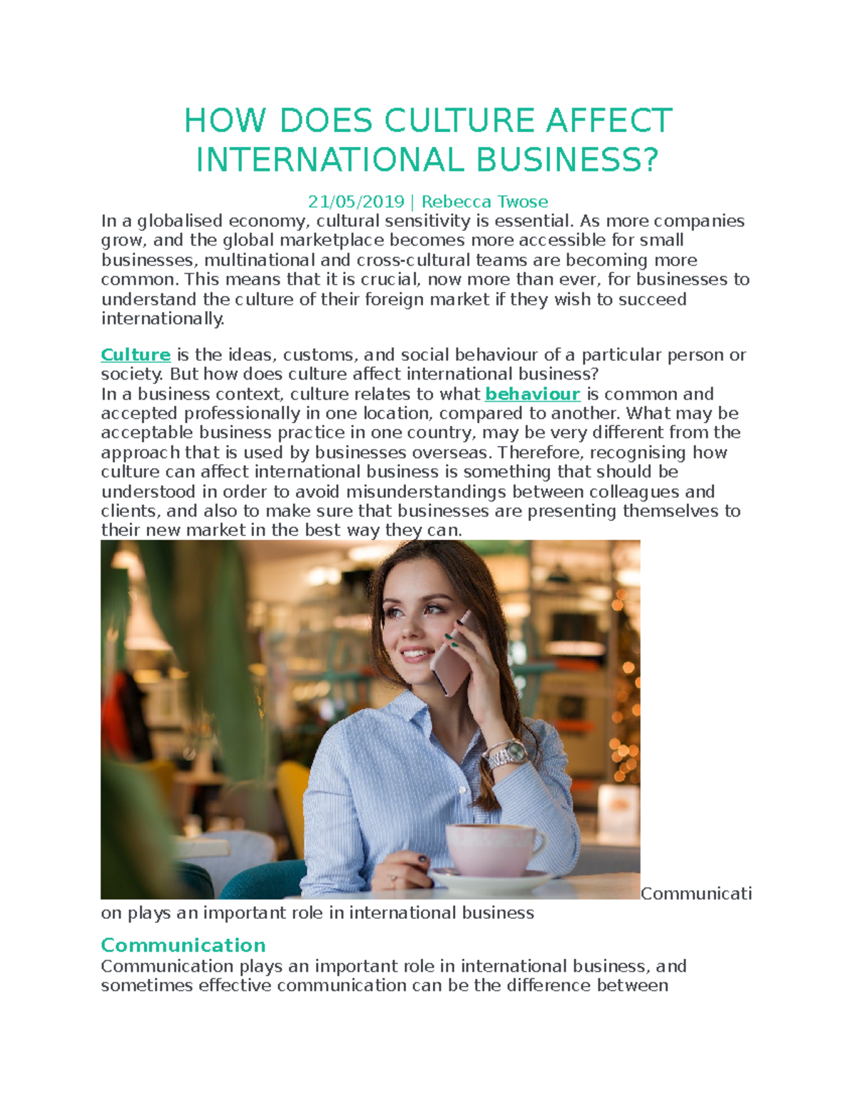 Week 7aa - Business Culture - HOW DOES CULTURE AFFECT INTERNATIONAL ...