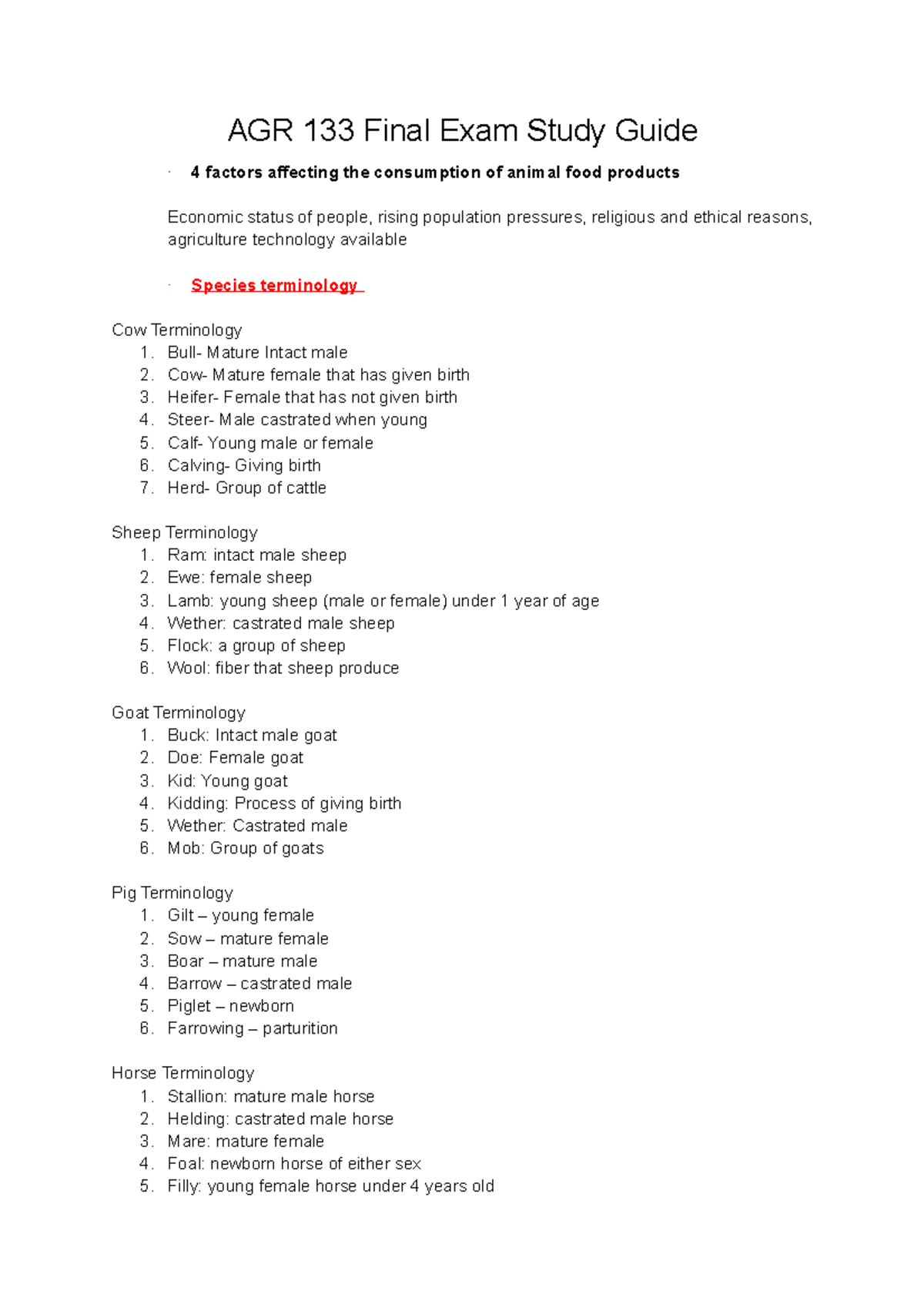 Final Exam Review - AGR 133 Final Exam Study Guide · 4 factors ...