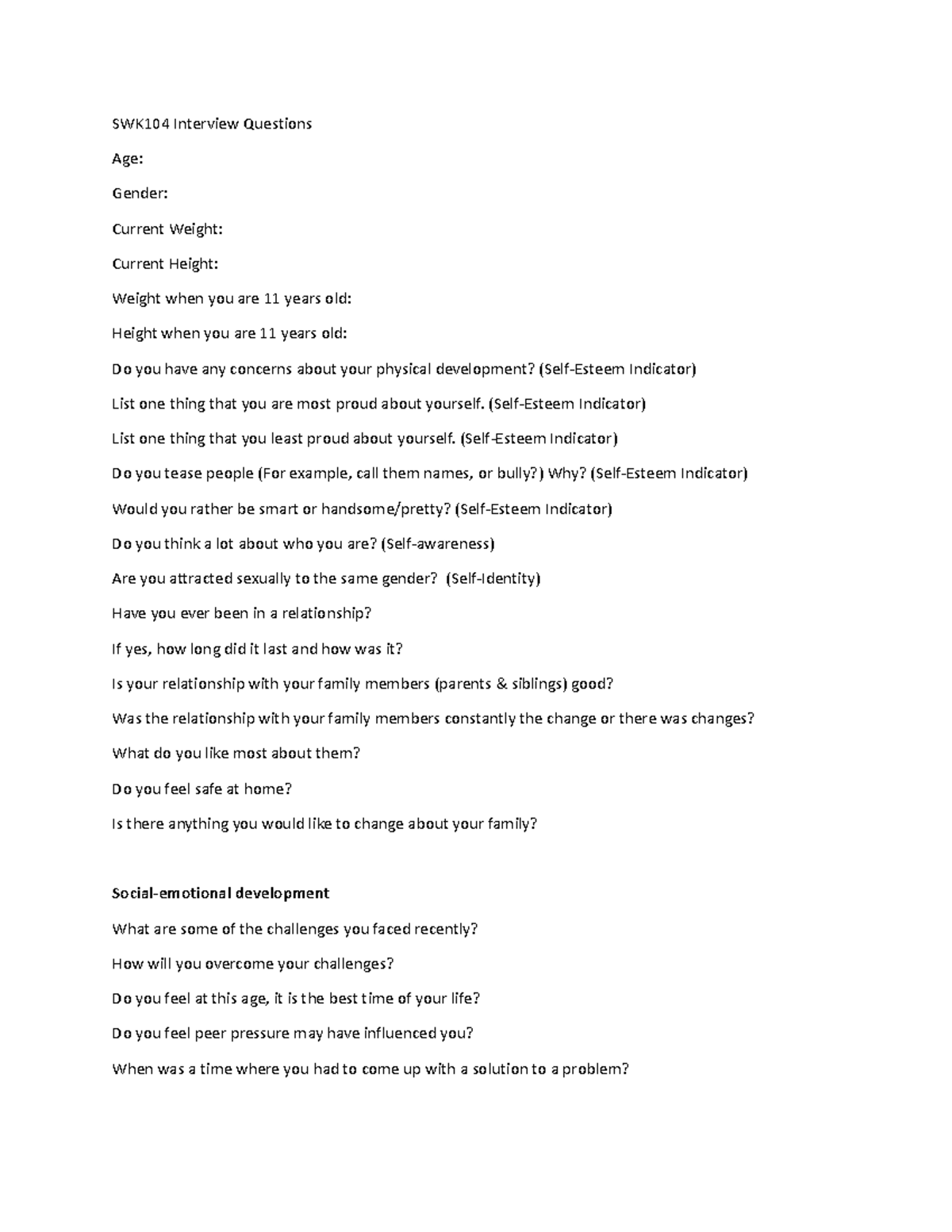 SWK104 TMA01 Interview Questions - SWK104 Interview Questions Age ...