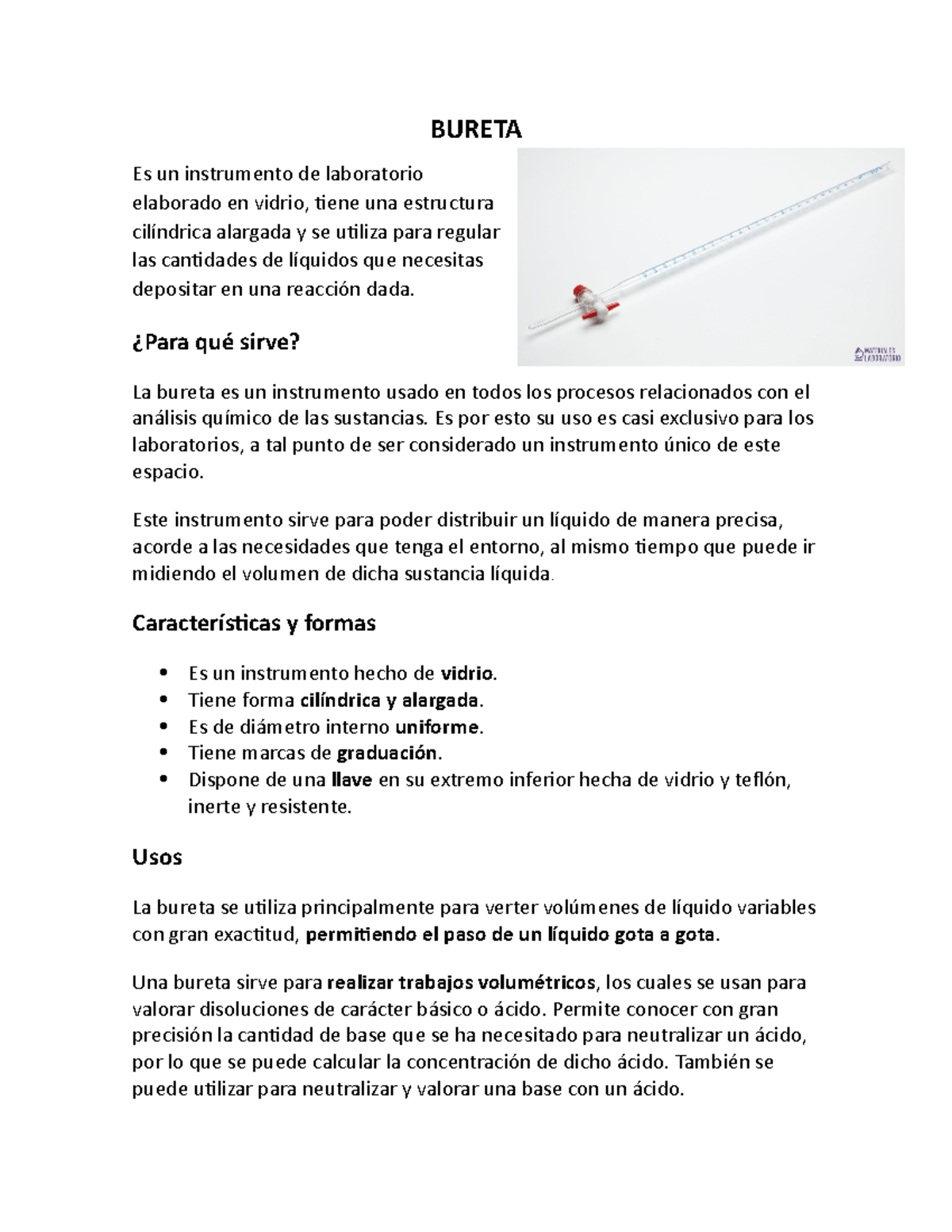 Bureta - lkñlkljkhjghkjk - BURETA Es un instrumento de laboratorio ...