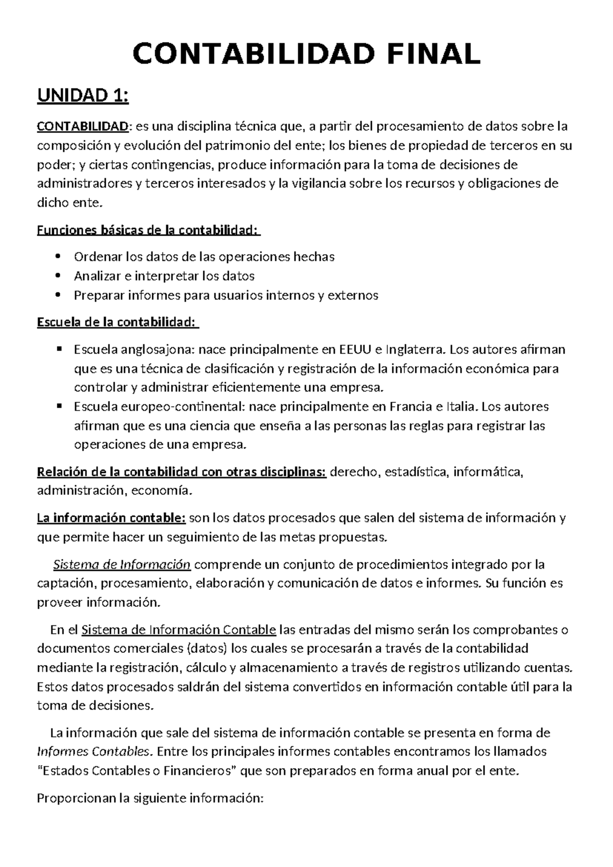 Contabilidad Final - resumen - CONTABILIDAD FINAL UNIDAD 1: CONTABILIDAD: es una disciplina ...