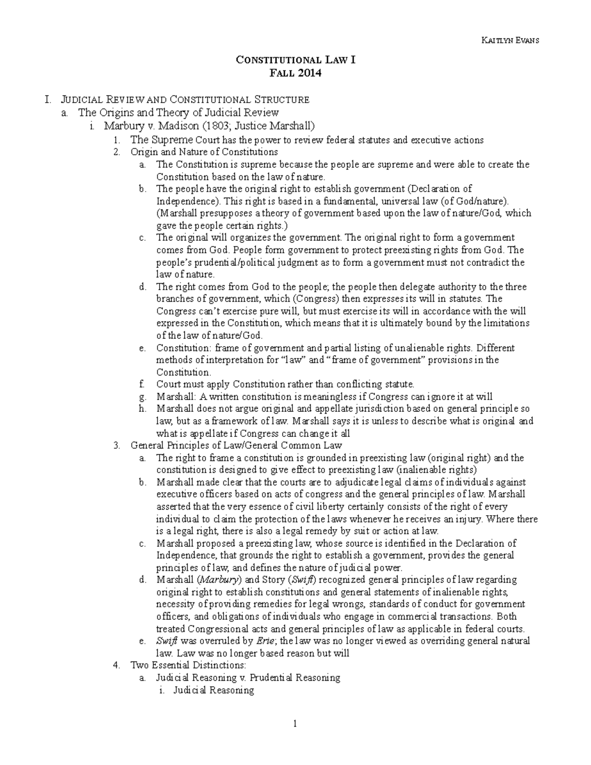 Con Law I Final Outline Liberty University - CONSTITUTIONAL LAW I FALL ...