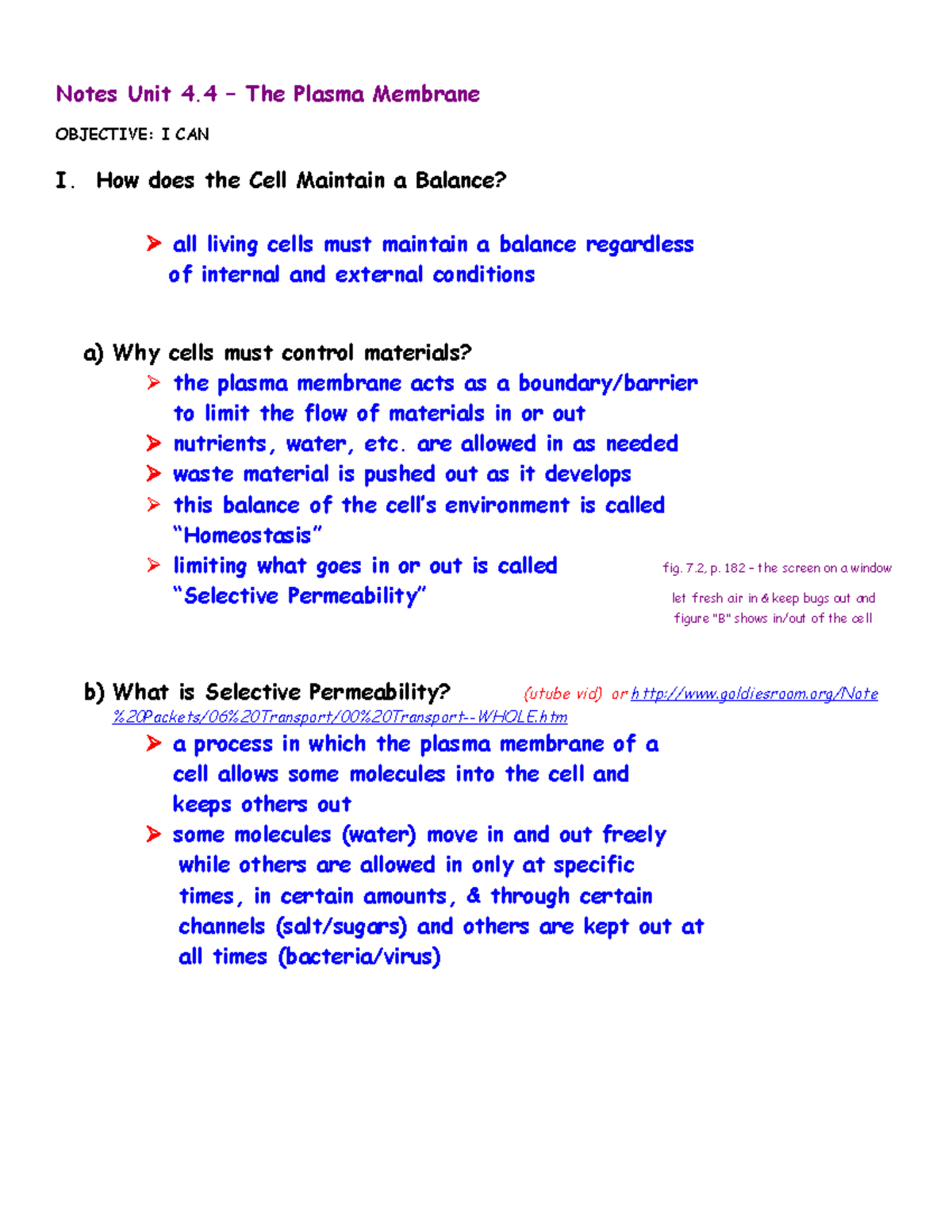 Notes 4.4 Plasma Membrane - Notes Unit 4 – The Plasma Membrane ...