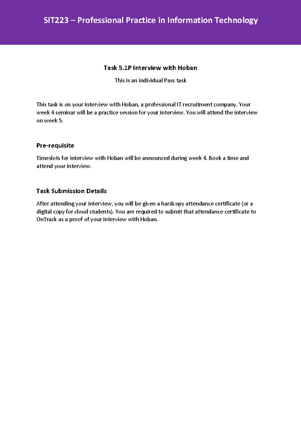 SIT223-5 - SIT223 SIT223 – Professional Practice in Information ...