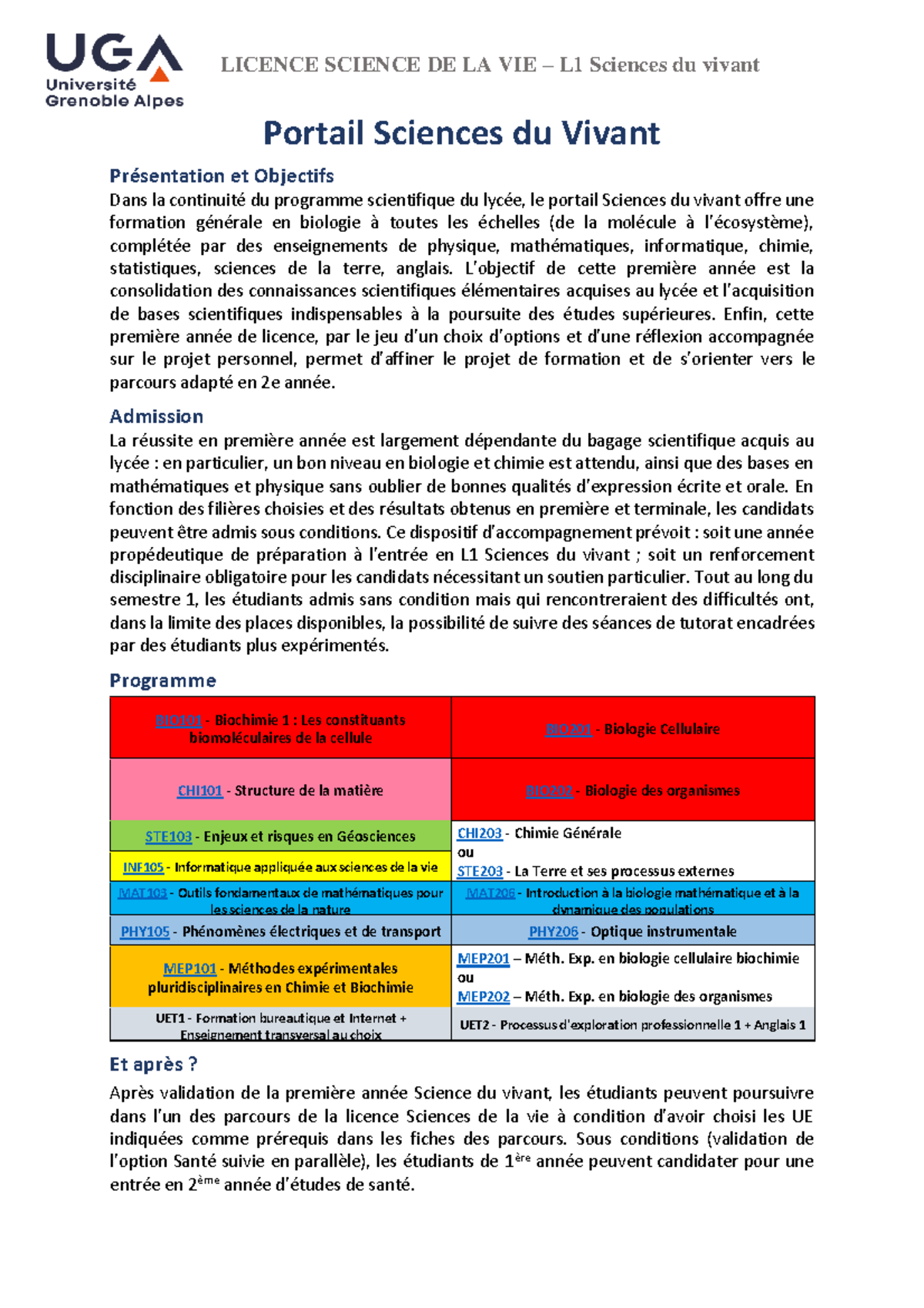 L1 Science de la vie - Portail Sciences du Vivant Présentation et ...