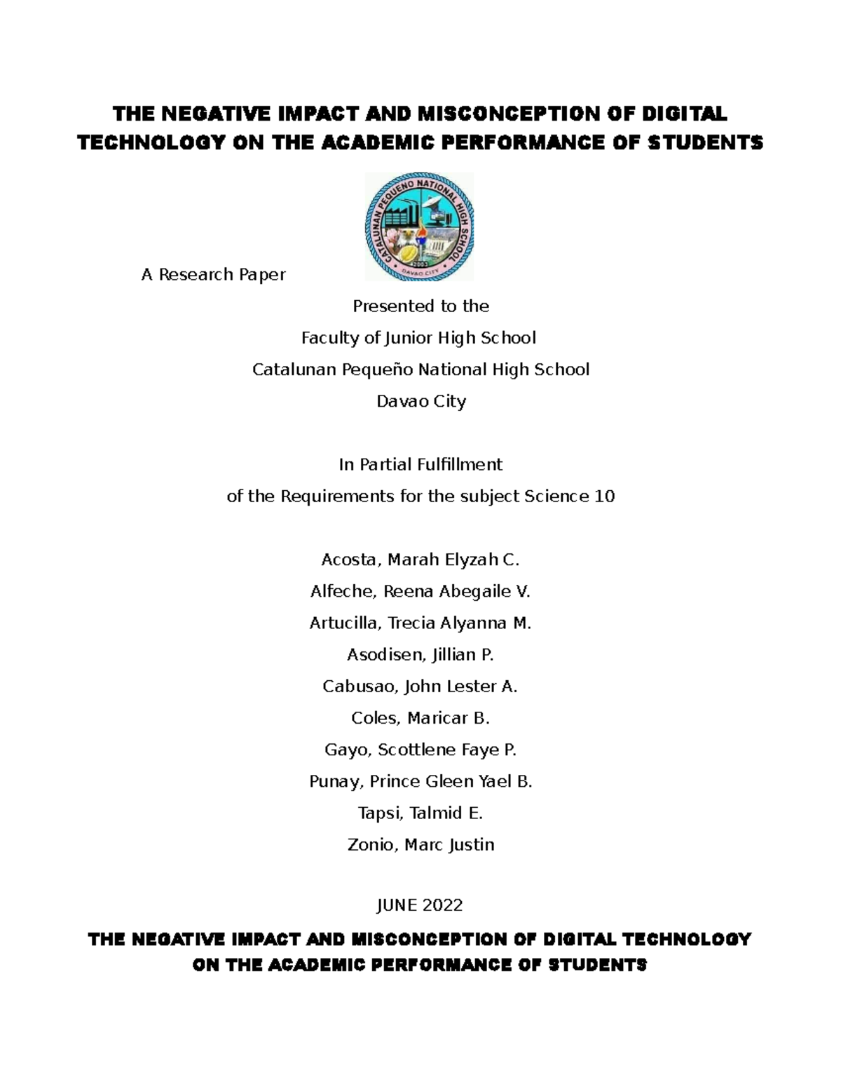 Researchpaper( Group 6) - THE NEGATIVE IMPACT AND MISCONCEPTION OF ...